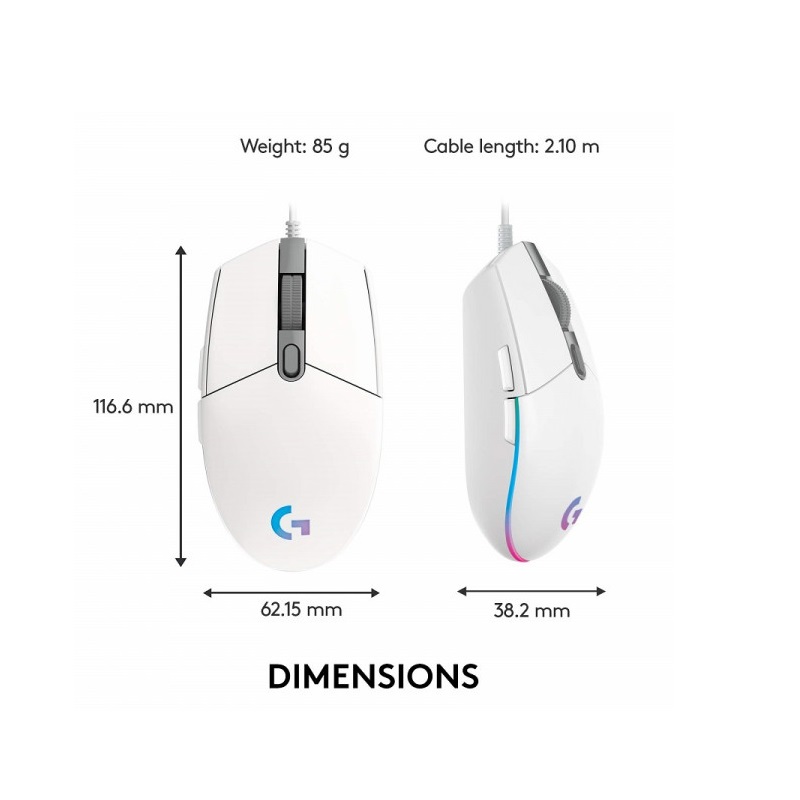 Souris Gaming Logitech G102 Lightsync Blanc - 910-005824 Tunisie - ClickUP Shopping